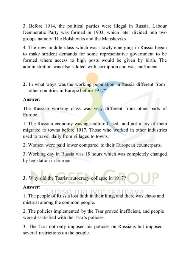 Class 9 History Chapter Wise Topic Wise Notes Chapter 2 Socialism in ...