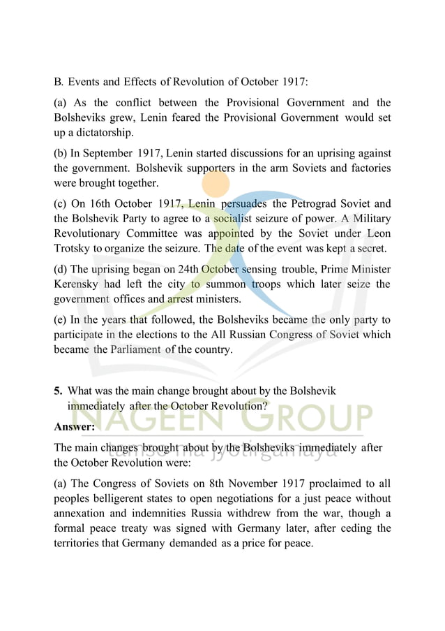 Class 9 History Chapter Wise Topic Wise Notes Chapter 2 Socialism in ...