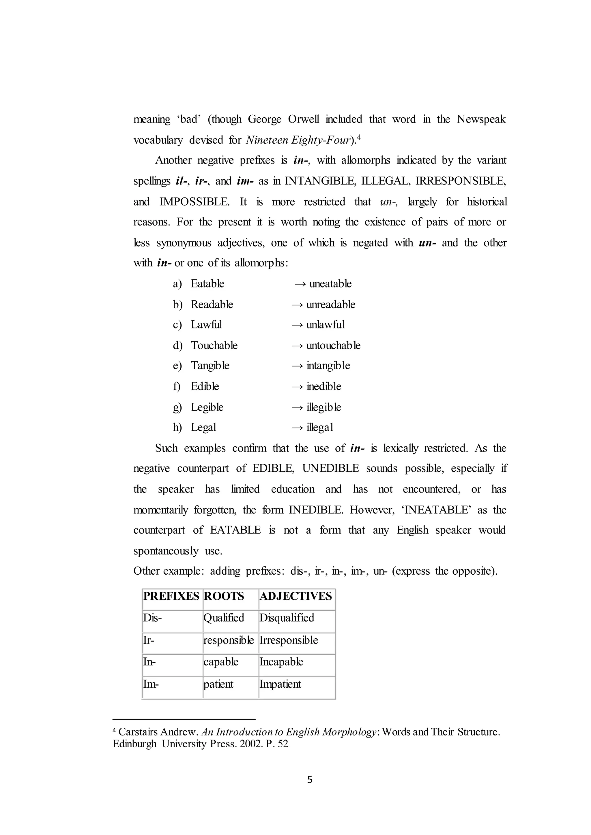 Morphology - Adjective derived from member of other word classes | DOCX