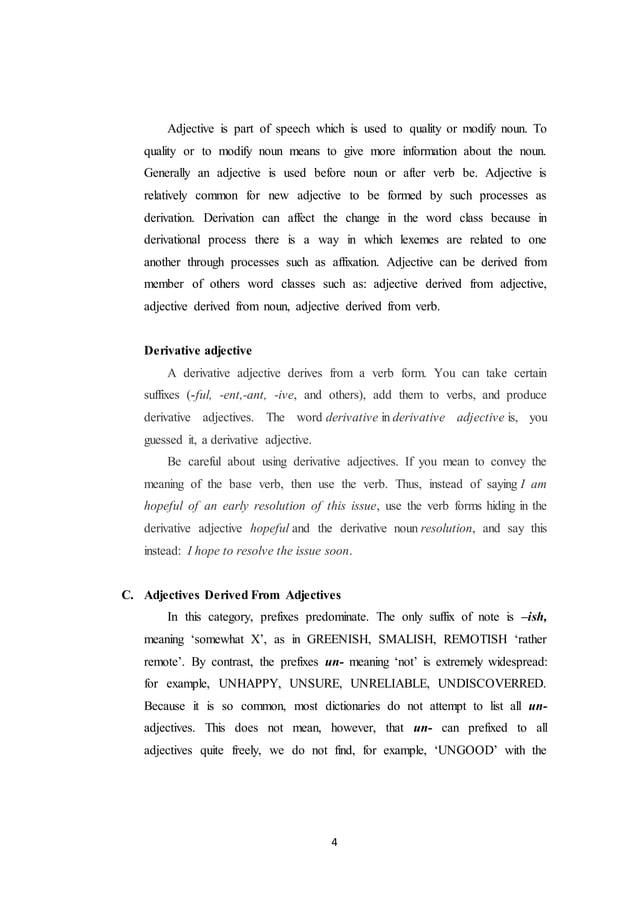 Morphology - Adjective derived from member of other word classes | DOCX ...