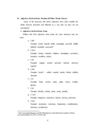 Morphology - Adjective derived from member of other word classes | DOCX