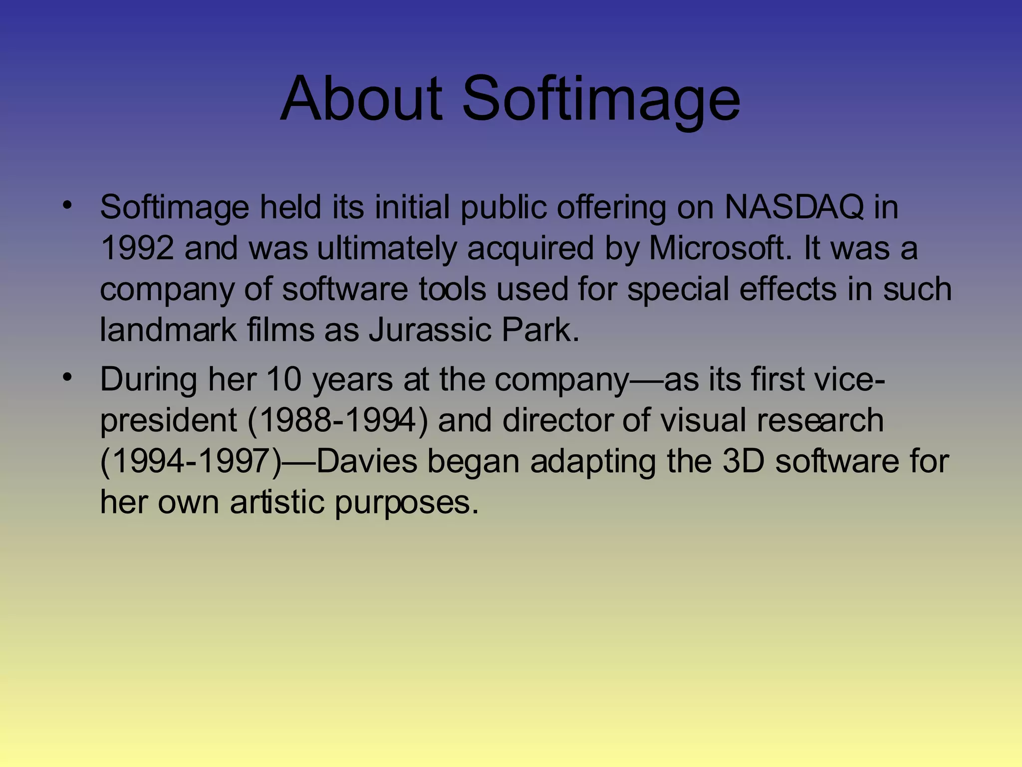 Char Davies | PPT | 3-D Graphics | Computer Software and Applications