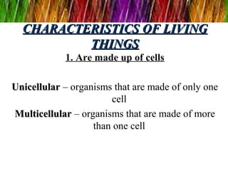Characteristics of living things | PPT