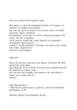 Character Analysis Development Paper This paper is a shor | PDF