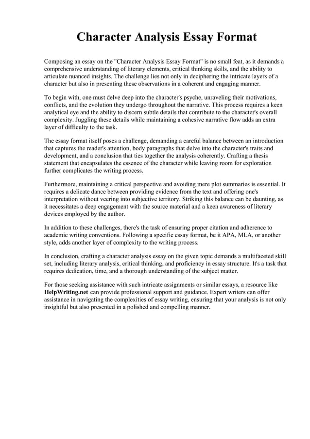 Character Analysis Essay Format. Washtenaw Community College | PDF ...