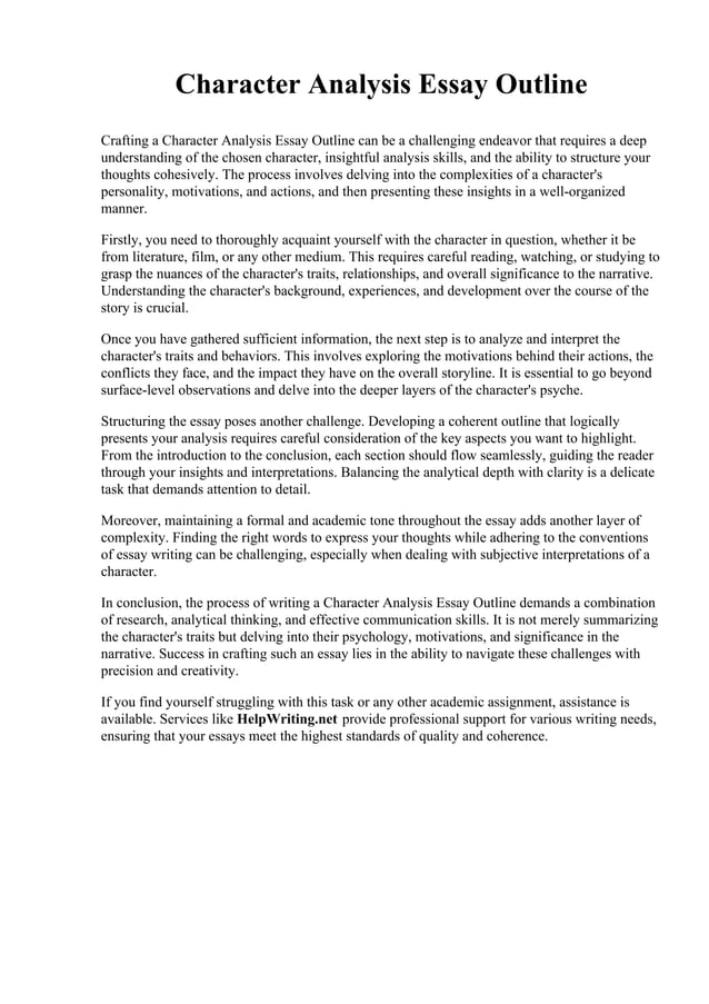 Character Analysis Essay Outline. Yakima Valley College | PDF