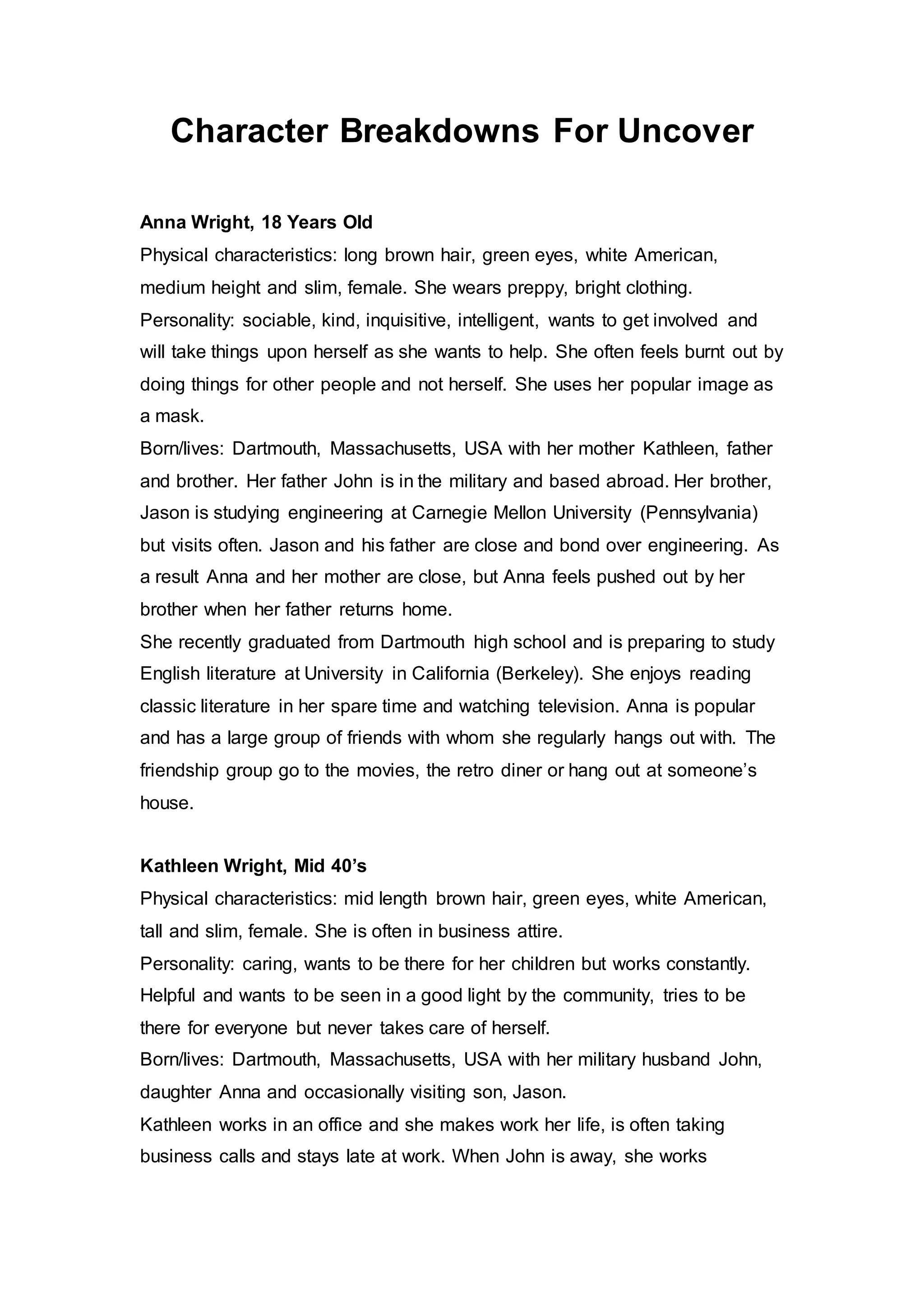 Character Breakdowns Unit 24 | PDF