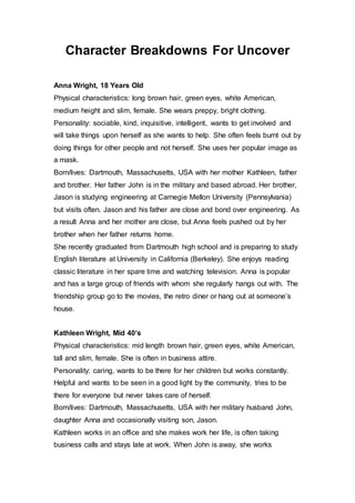 Character Breakdowns Unit 24 | PDF