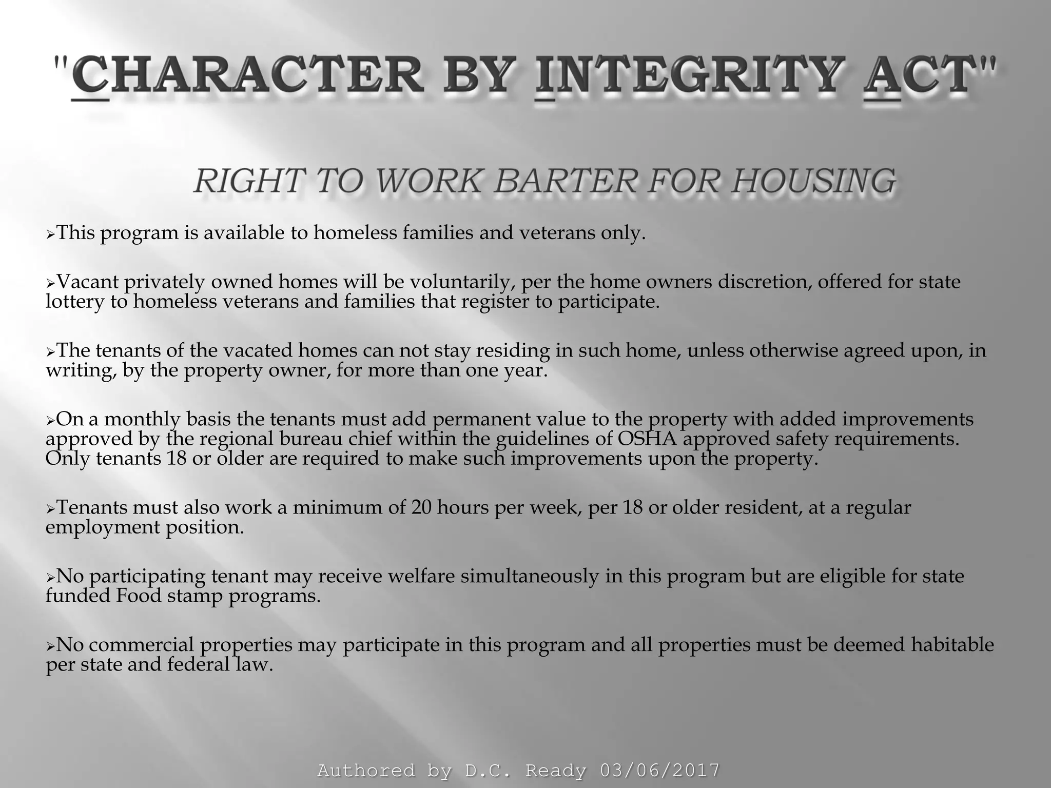 Character by integrity Act 2017 | PPT