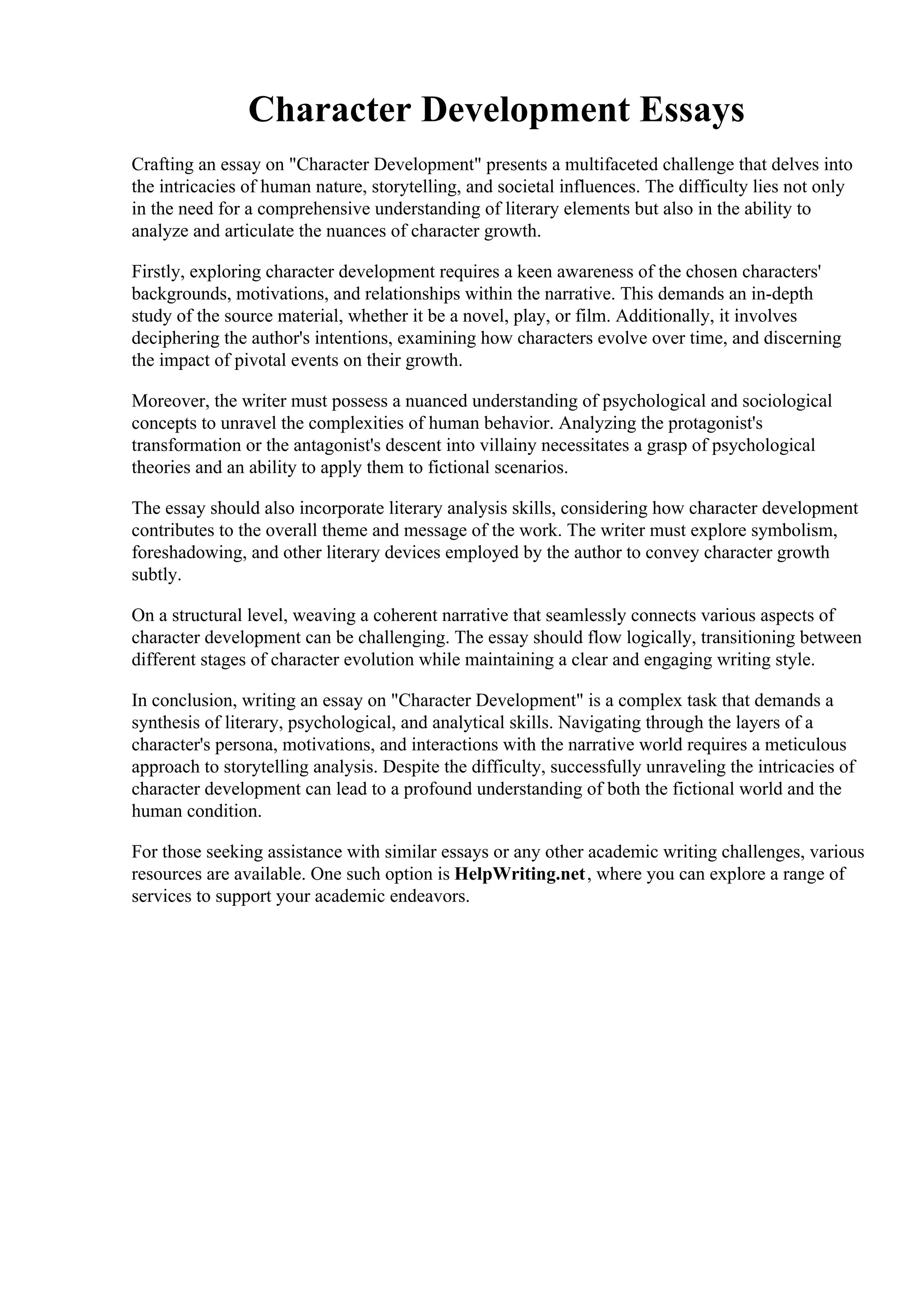 Character Development Essays. Character Development Essay Example ...