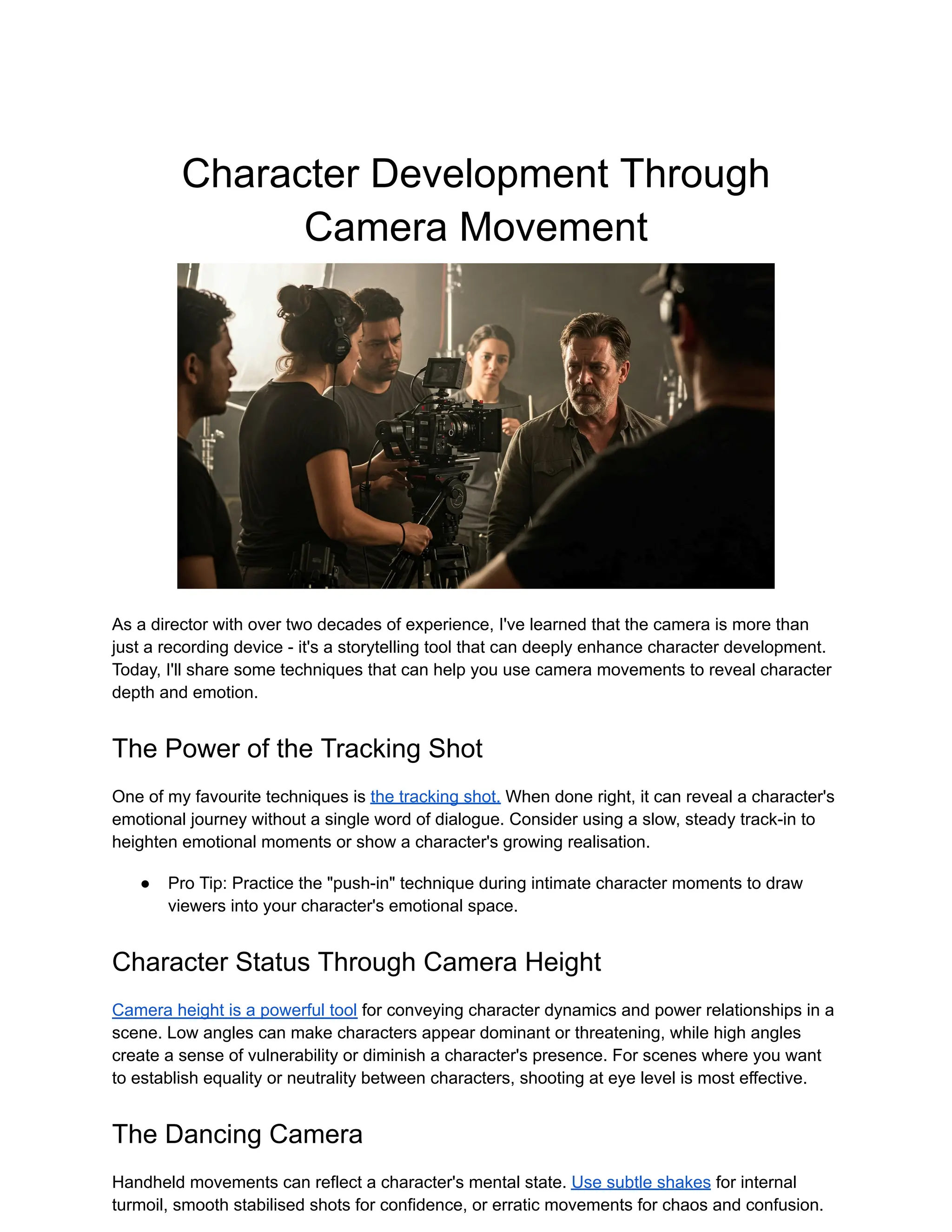 Character Development Through Thoughtful Camera Movement | PDF