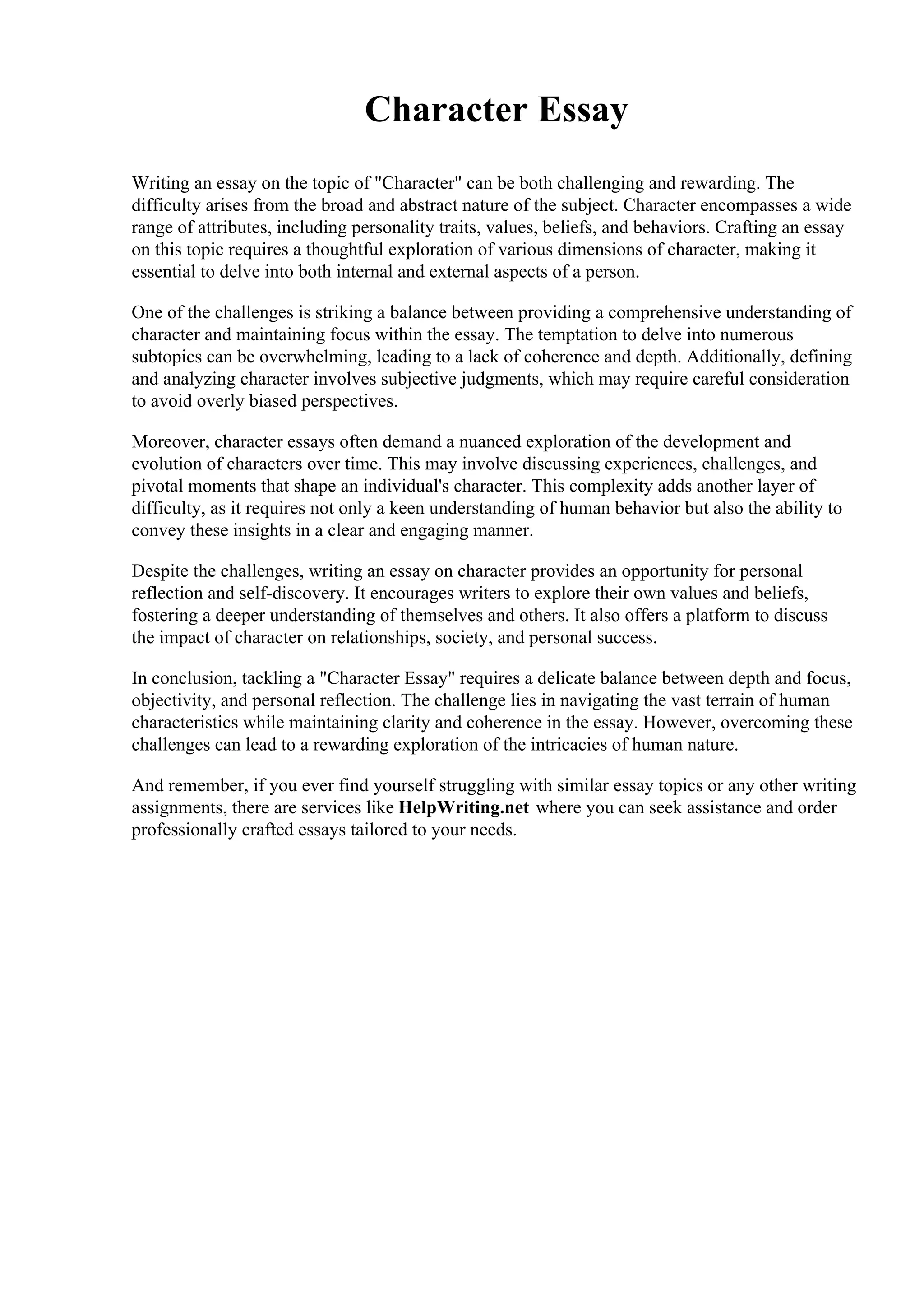 Character Essay.pdf | Hobbies & Interests