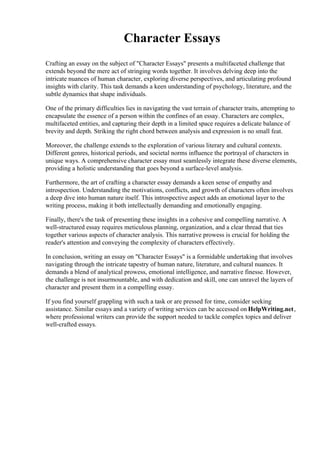 Character Essays. Cleveland Community College | PDF