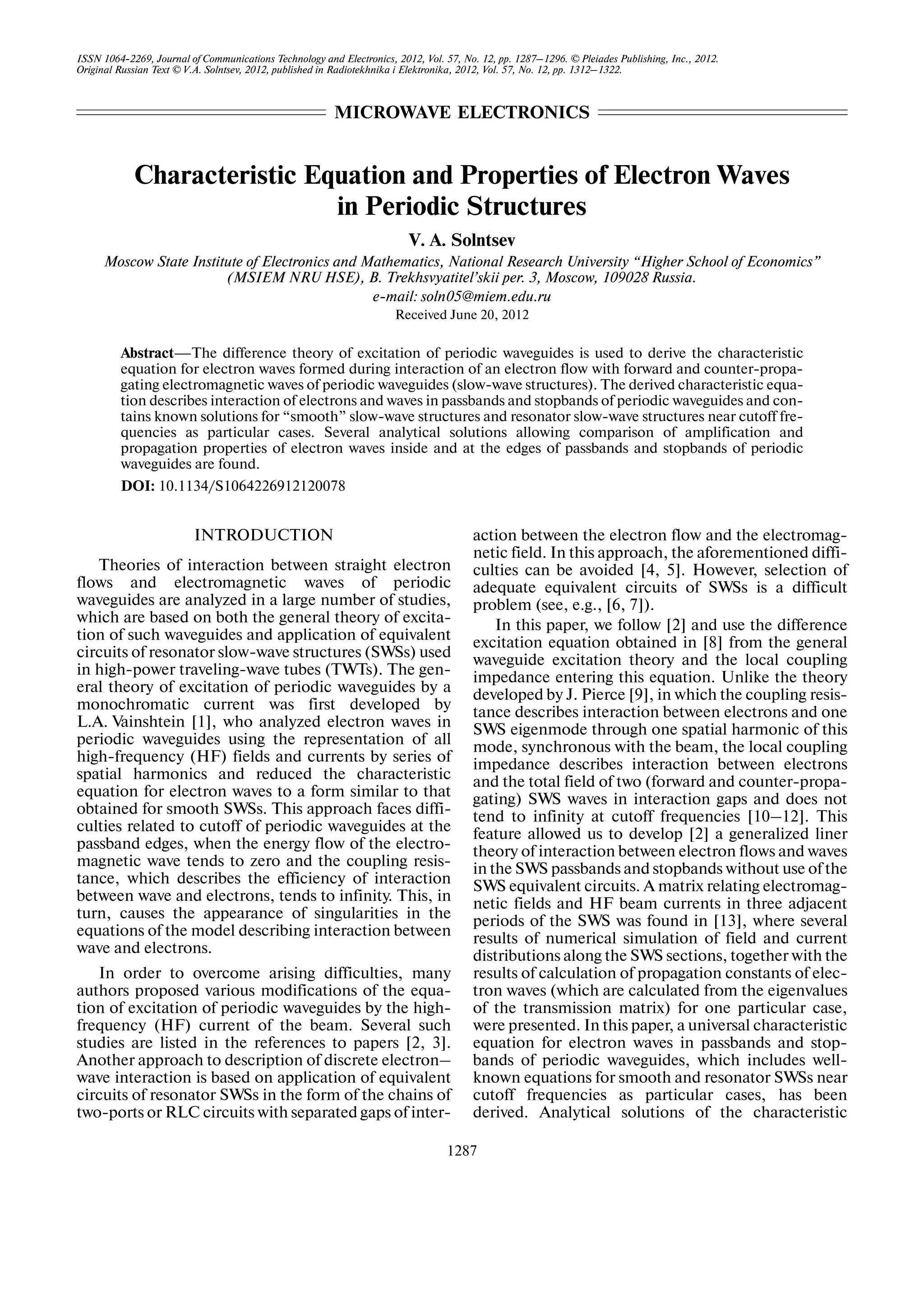 Characteristic equation and properties of electron waves in periodic ...