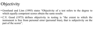 Characteristic of good test | PDF