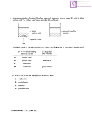 Characteristic properties of acids & bases (multiple choice) QP | PDF