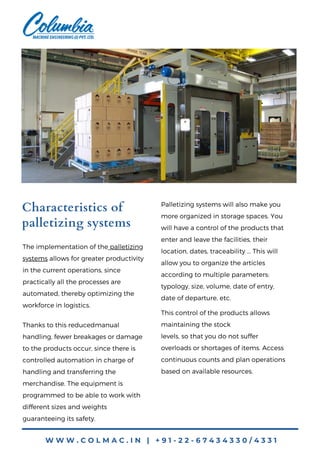 Characteristics of Palletizing Systems | Benefits of purchasing Columbia equipment | PDF