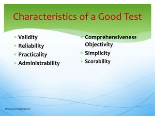 Characteristics of a good test | PPTX