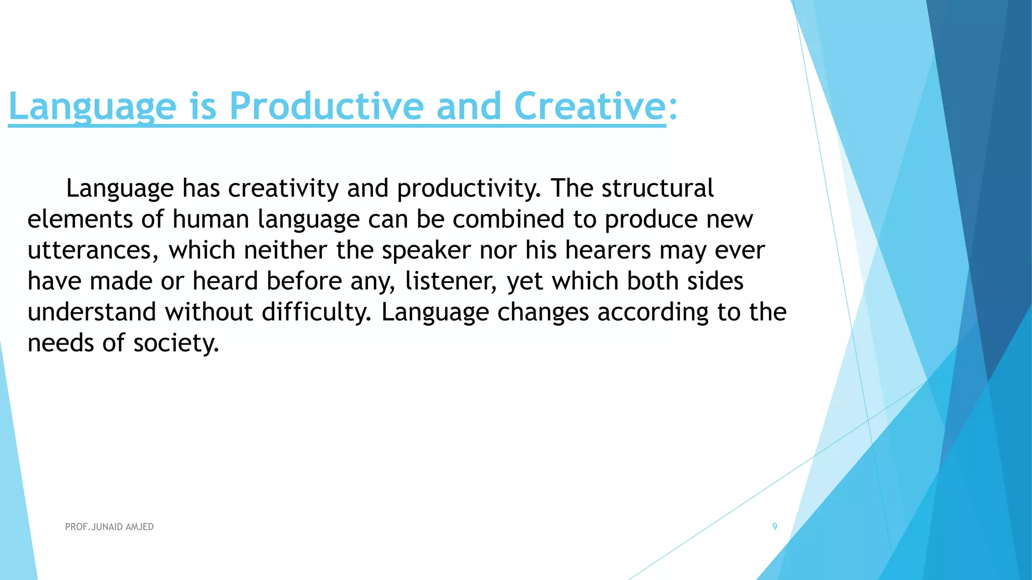 Characteristics and features of Language | PDF