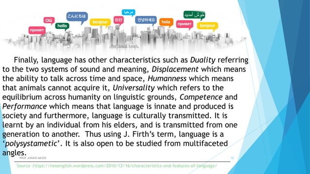 Characteristics and features of Language