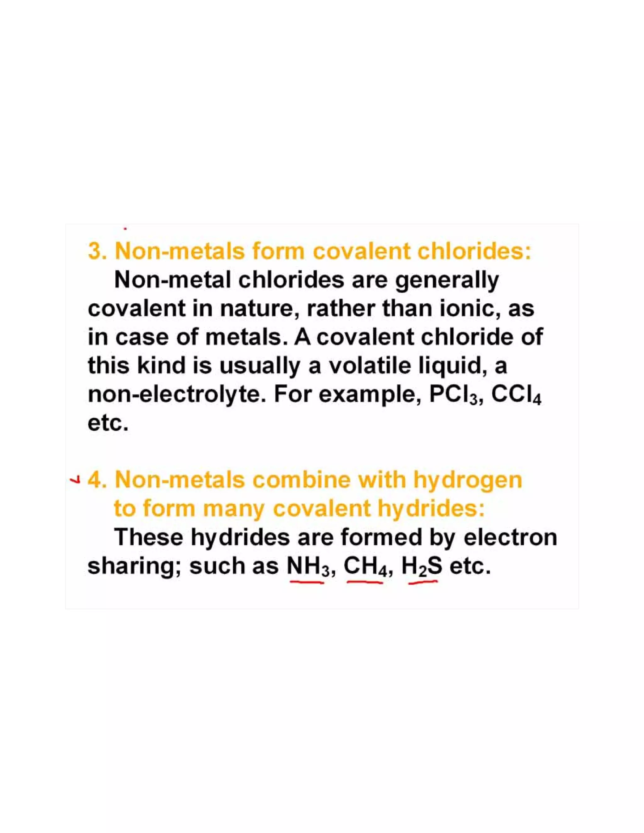 Characteristics and reactions of non metals | PDF