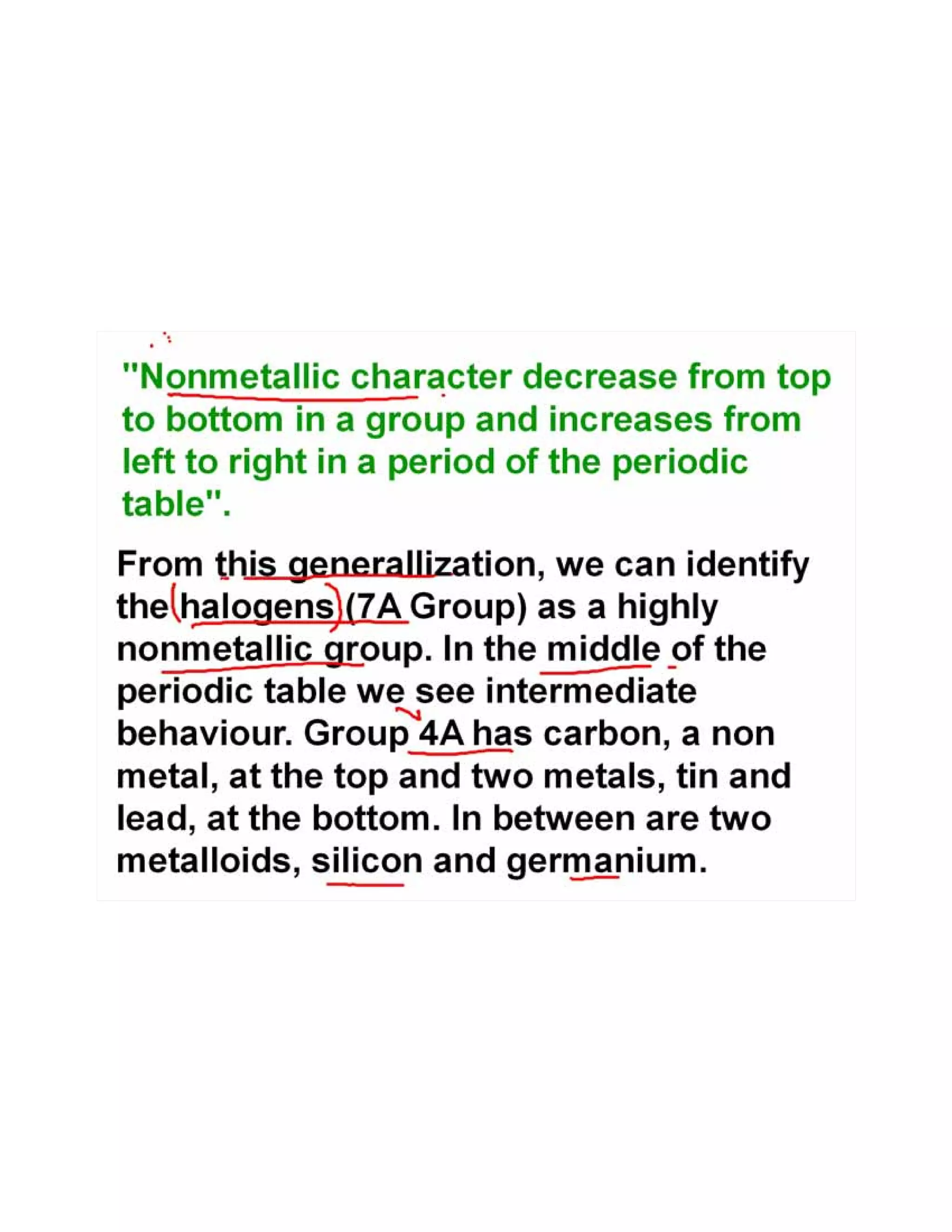 Characteristics and reactions of non metals | PDF