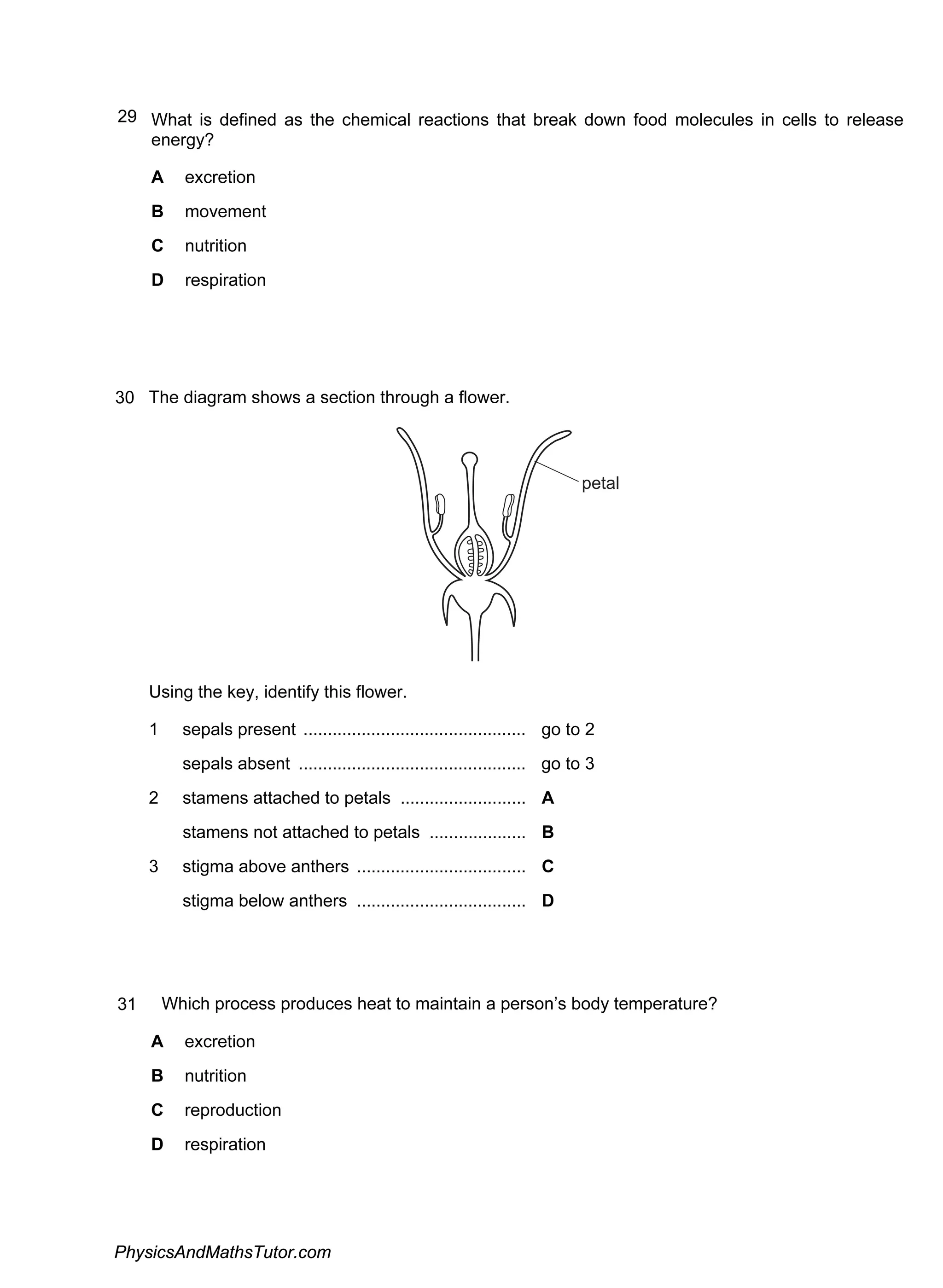 Characteristics & classification of living organisms (multiple choice ...