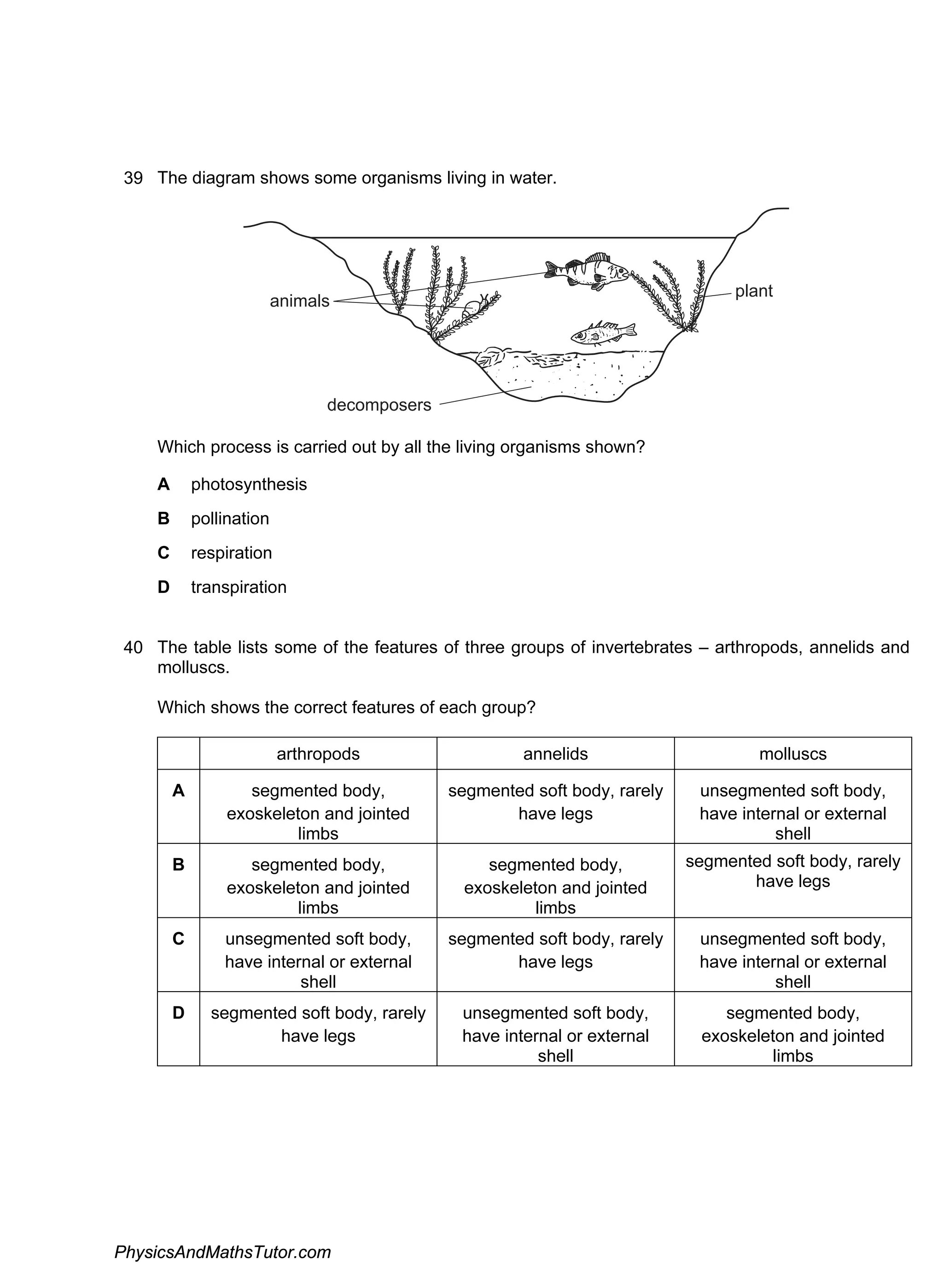 Characteristics & classification of living organisms (multiple choice ...