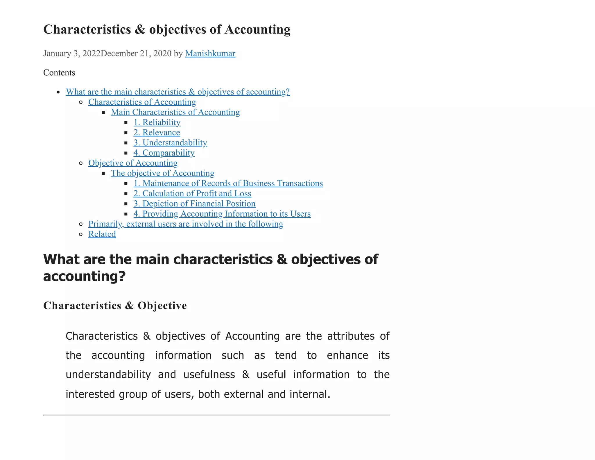 Characteristics & objectives of accounting | PDF