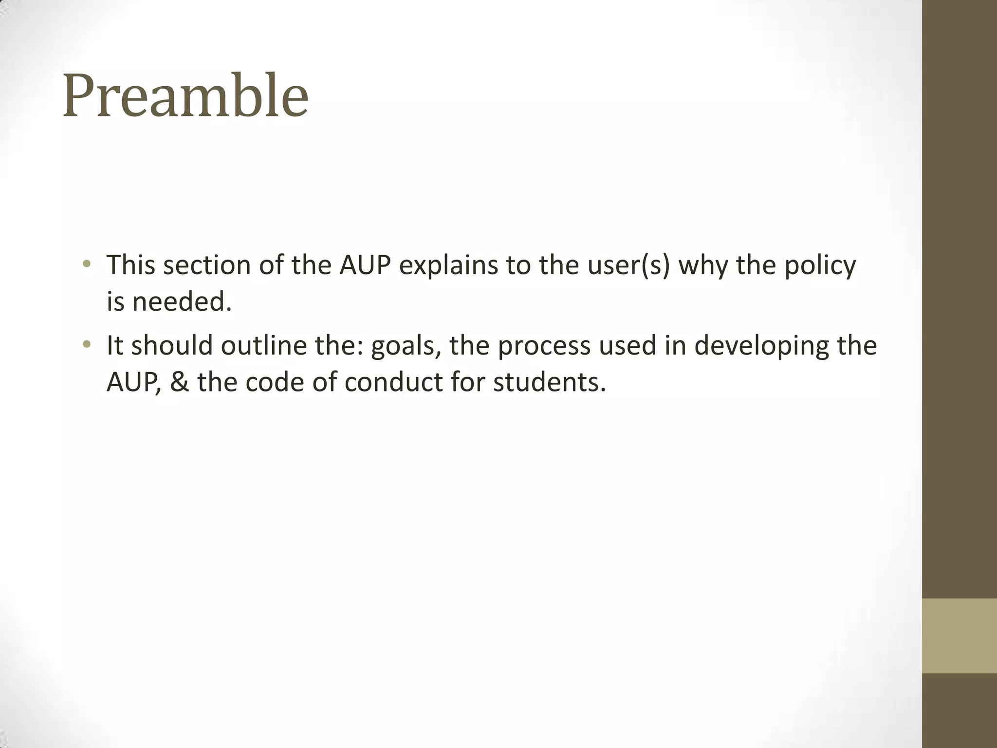 Characteristics of acceptable use policies | PPTX