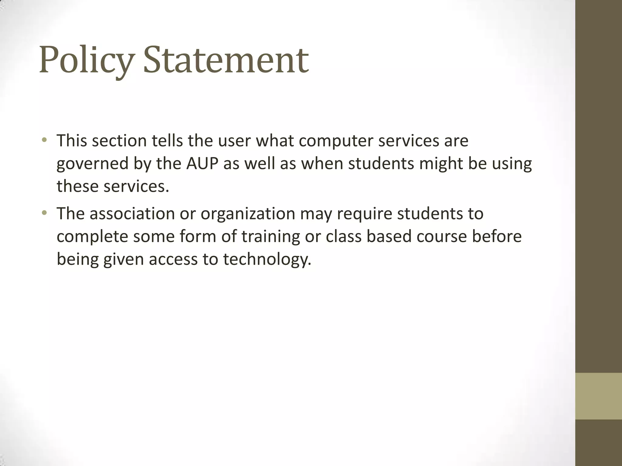 Characteristics of acceptable use policies | PPTX