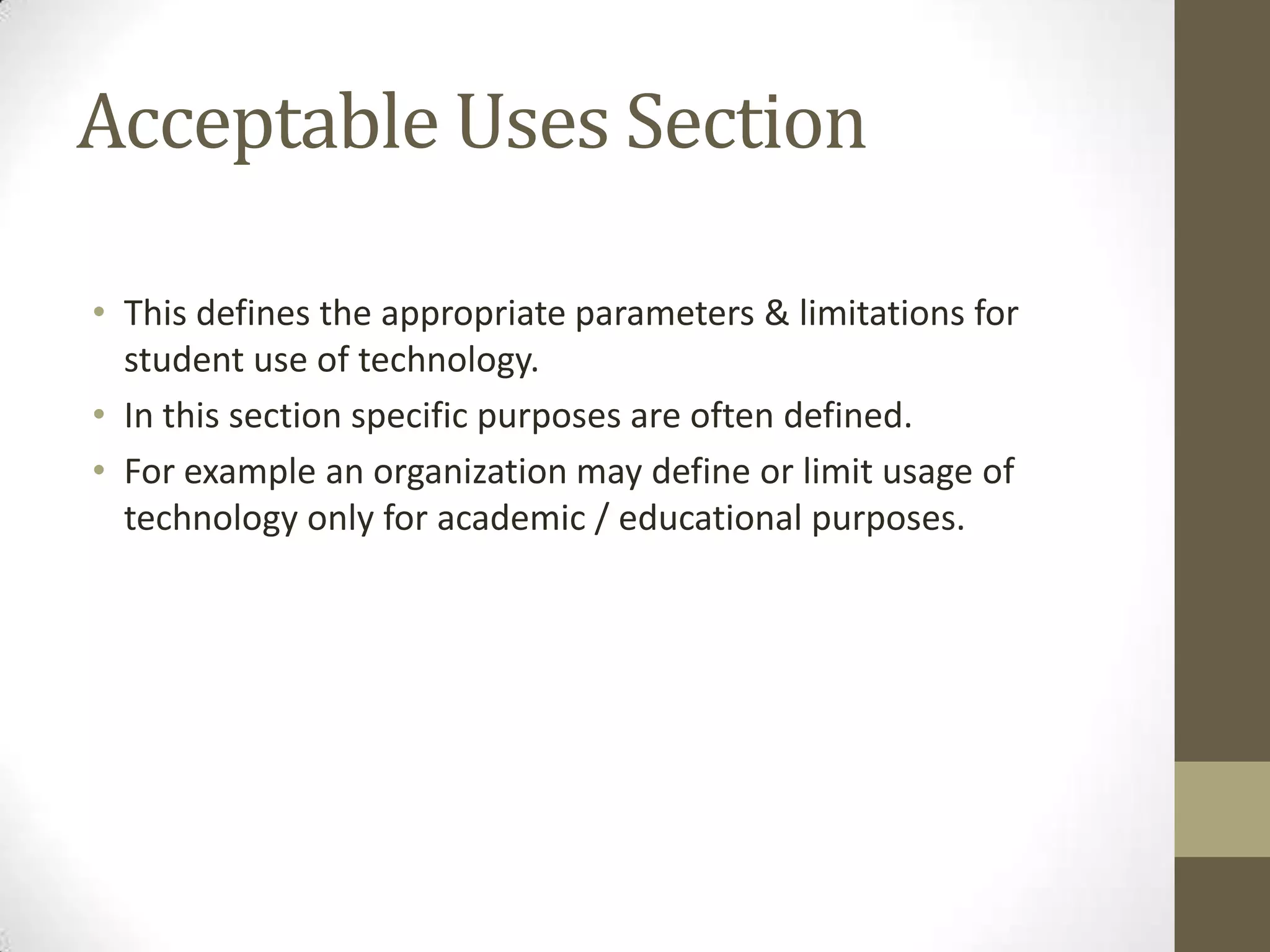 Characteristics of acceptable use policies | PPTX