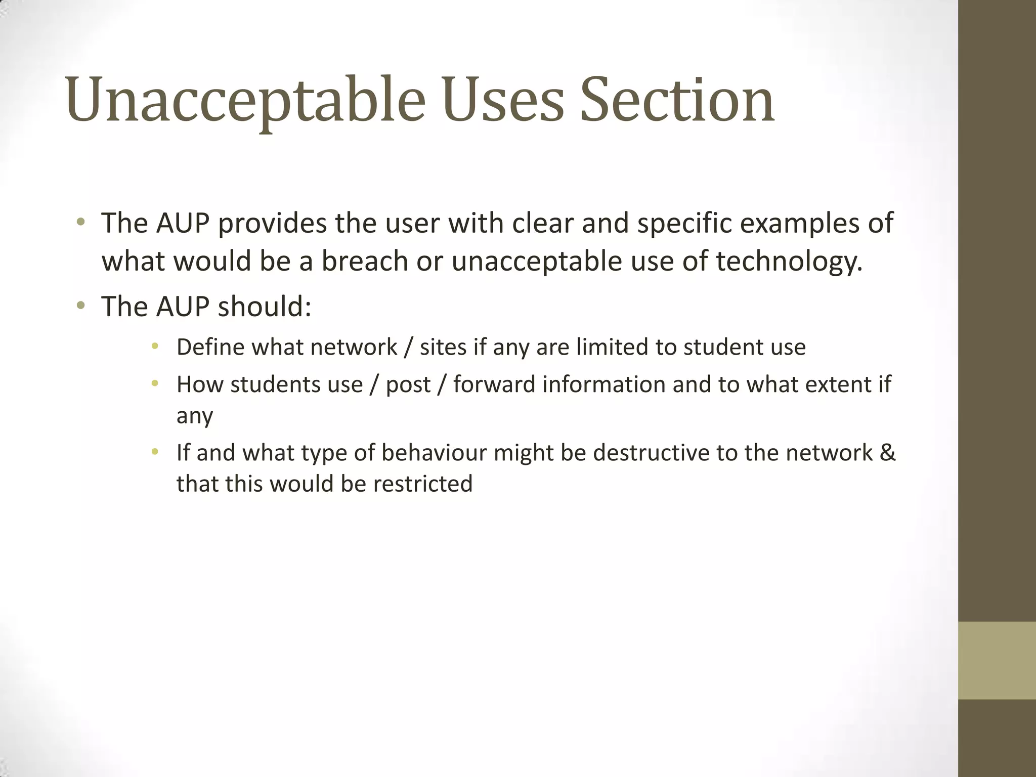 Characteristics of acceptable use policies | PPTX