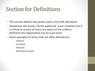 Characteristics of acceptable use policies | PPTX