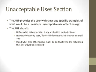 Characteristics of acceptable use policies | PPTX | Technology & Computing