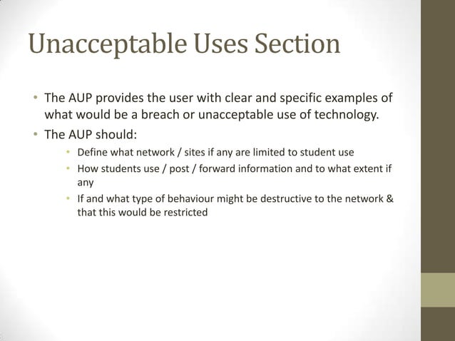 Characteristics of acceptable use policies | PPTX | Technology & Computing