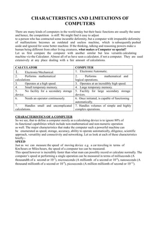 Characteristics of a computer | RTF | Data Storage and Warehousing ...