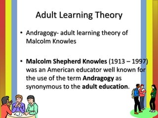 Characteristics of adult learning principles | PPTX