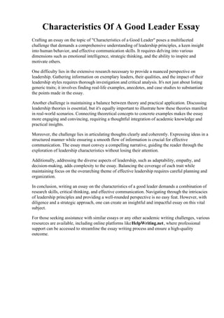 Characteristics Of A Good Leader Essay.pdf