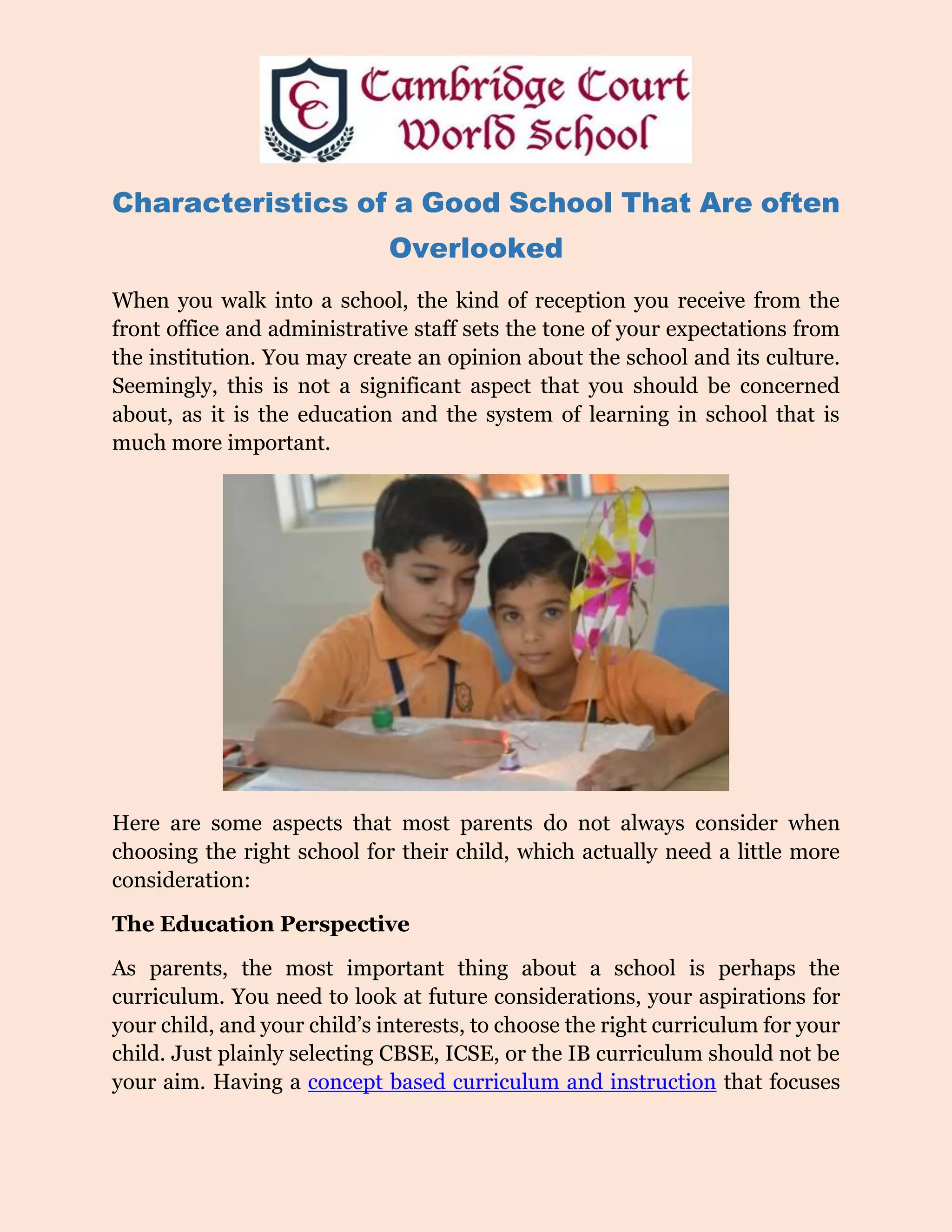 Characteristics of a Good School That Are often Overlooked | PDF