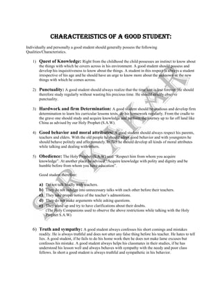 Characteristics of a good student | PDF