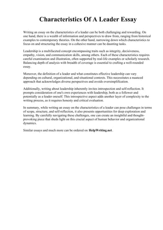 Characteristics Of A Leader Essay. Bergen Community College | PDF ...