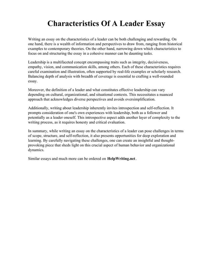 Characteristics Of A Leader Essay. Bergen Community College | PDF