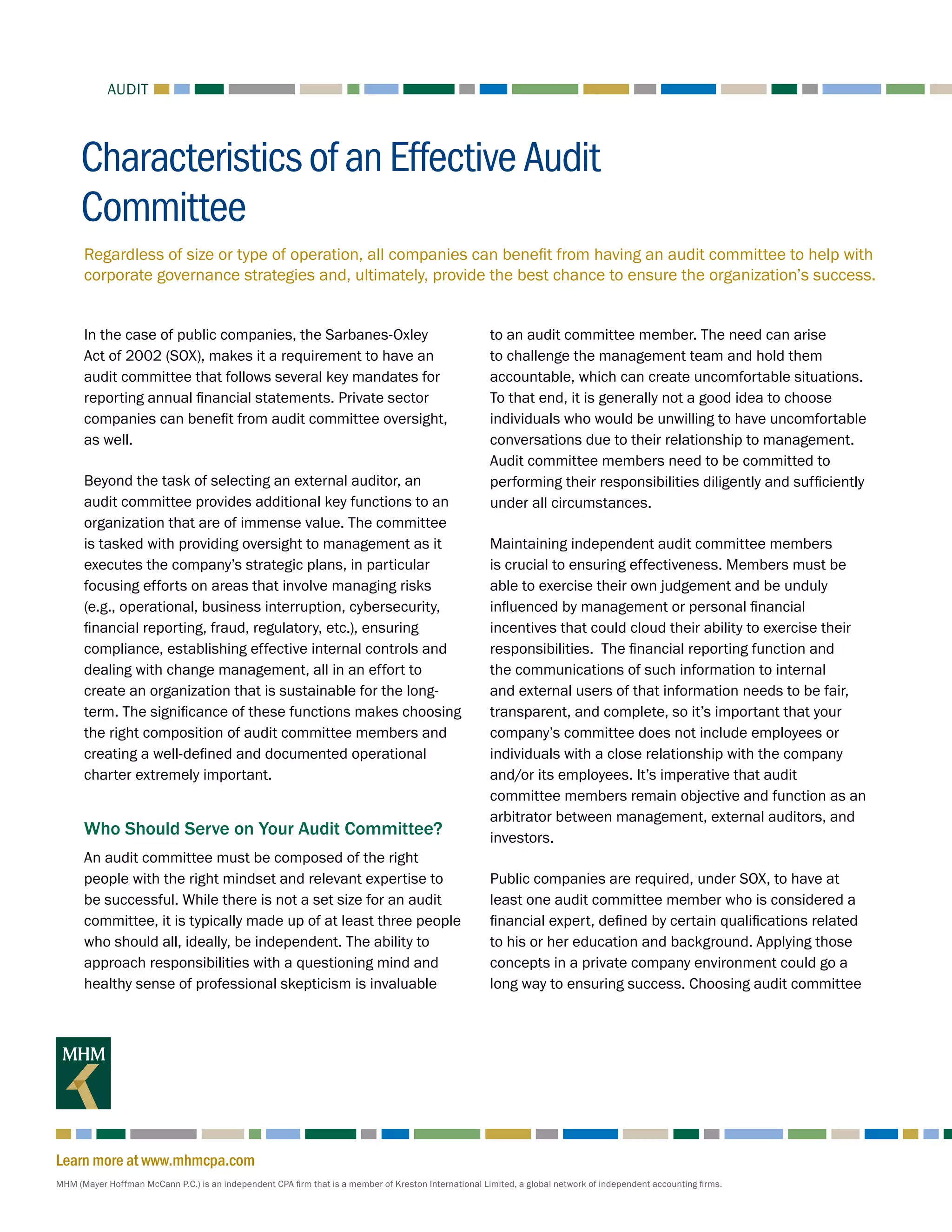 Characteristics of an Effective Audit Committee | PDF