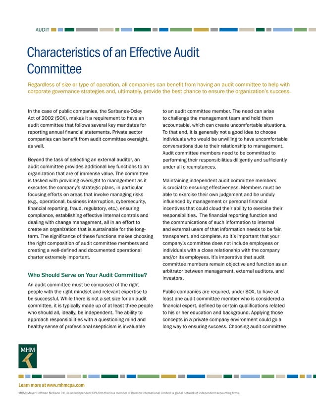 Characteristics of an Effective Audit Committee | PDF | Business Accounting & Finance | Business