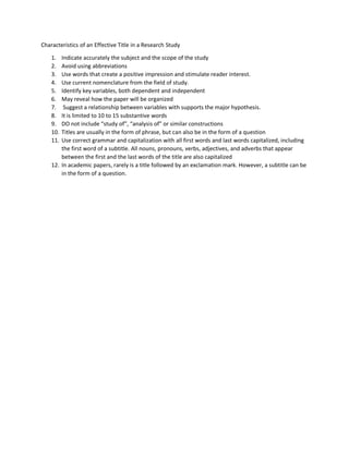 Characteristics of an effective title in a research study | PDF