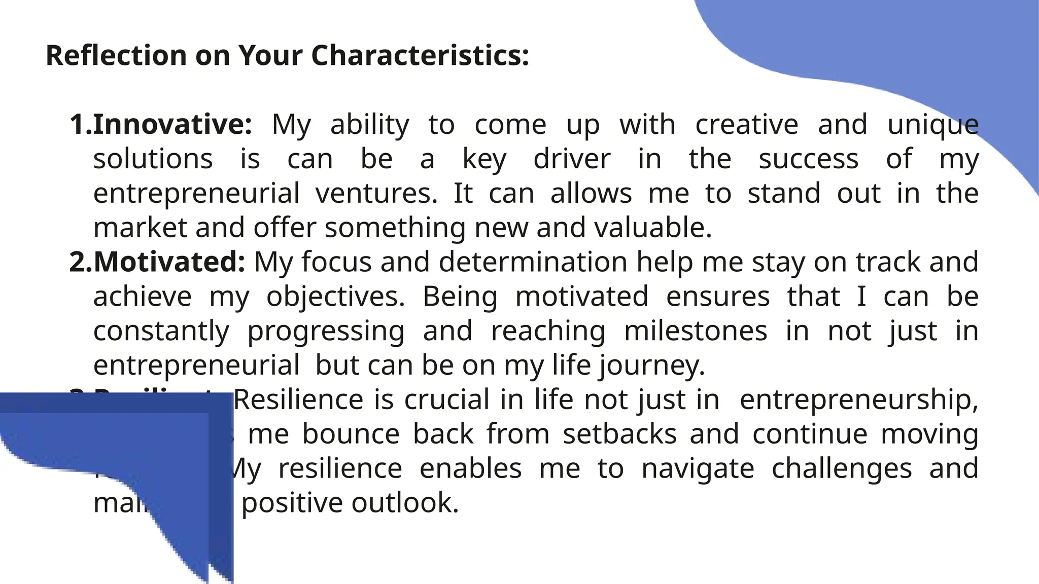 Characteristics of an Entrepreneur A to Zwithself-reflection.pptx