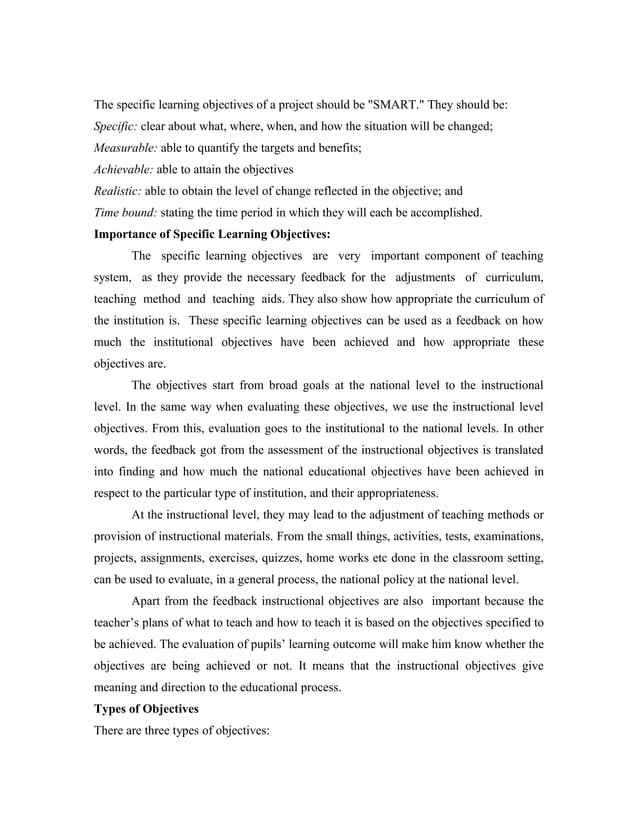 Characteristics and Significance of a Specific Objectives | PDF