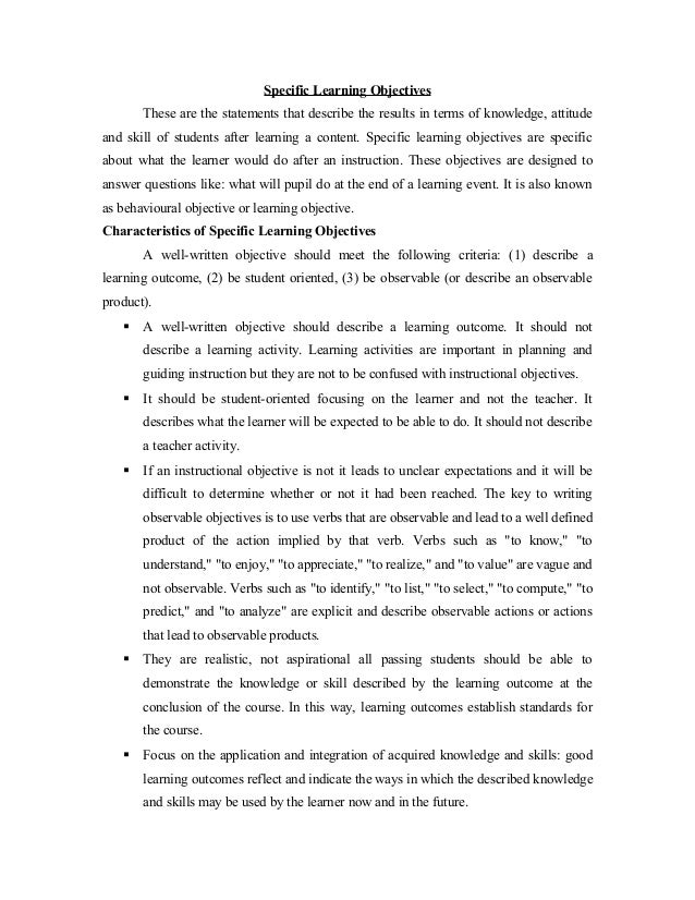 Specific Objectives Verbs