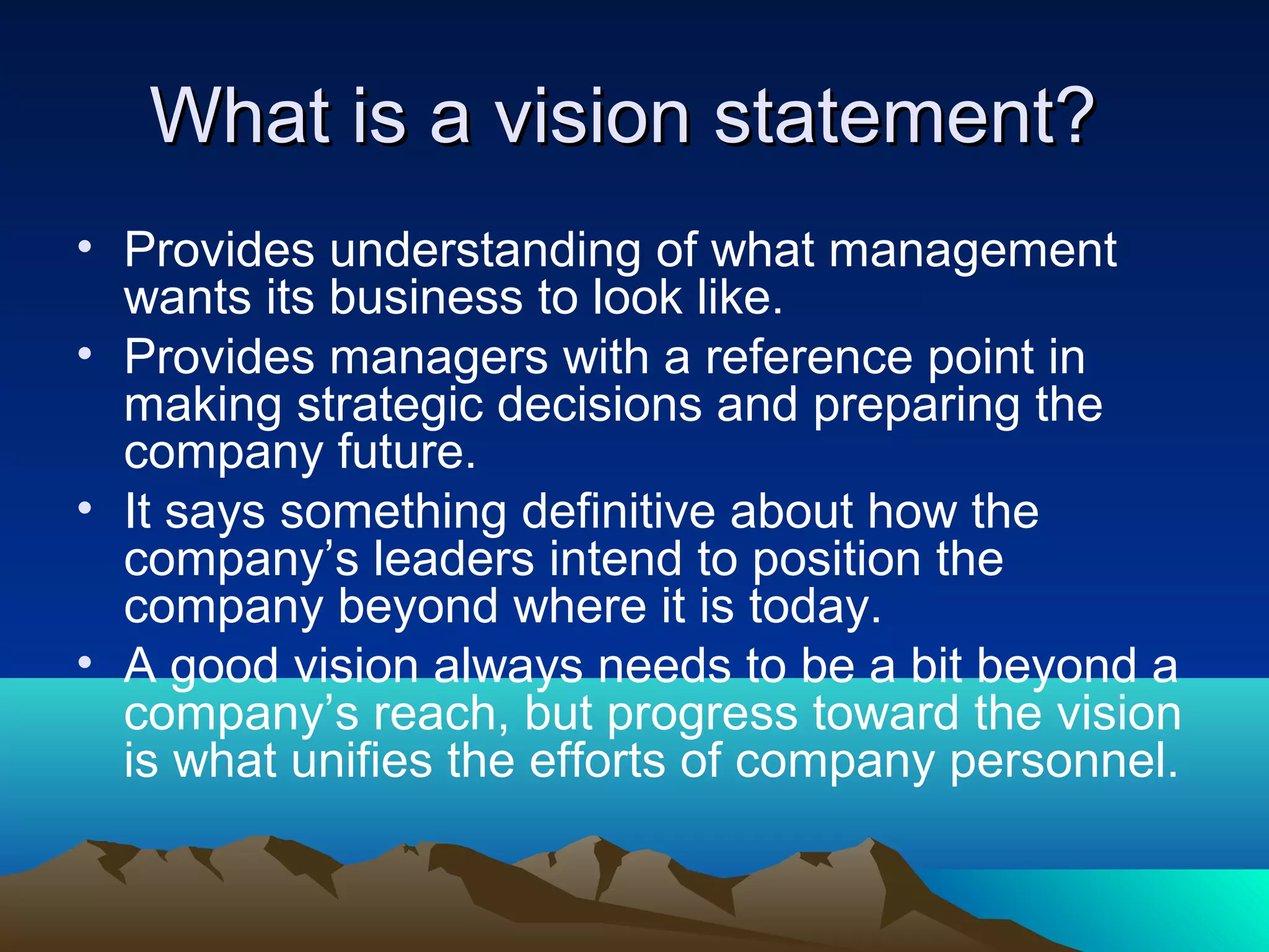 Characteristics of a vision statement:Training | PPT